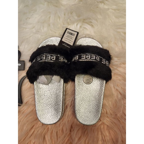 Authentic BEBE Kids Rhinestone Logo Faux Fur Slide Sandal | Shopee ...