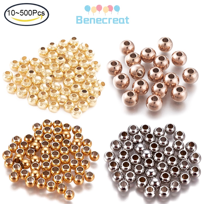 10pc ~ 500pcs Round Spacer Beads Stainless Steel Spacers Beads Golden ...
