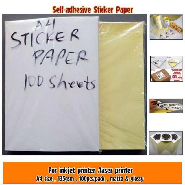 Self-Adhesive Sticker Paper A4 100sheets 105g for inkjet printer/laser ...