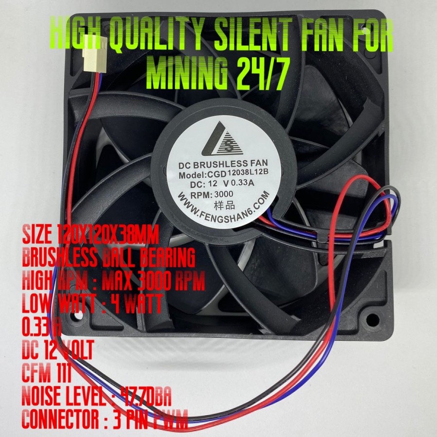 Cooling FAN 120mm 12cm 3000RPM ANTMINER MINING RIG A9 S9 BRUSHLESS PWM ...