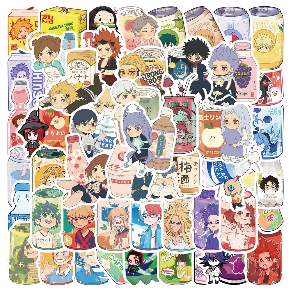 50 pcs Cute Anime Figures & Drinks Waterproof PVC Stickers | Shopee ...