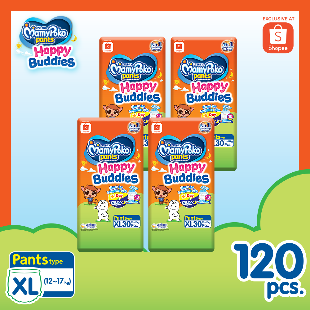 [Shopee Exclusive] MamyPoko Happy Buddies Baby Diaper Pants XL (30 pcs ...