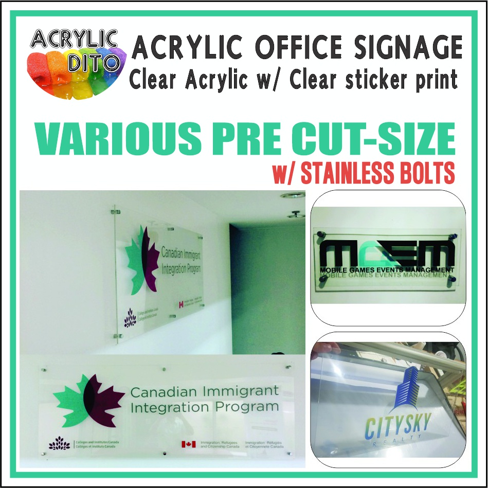 Acrylic Signage Clear Sticker Printing / Office Logo Sign Store ...