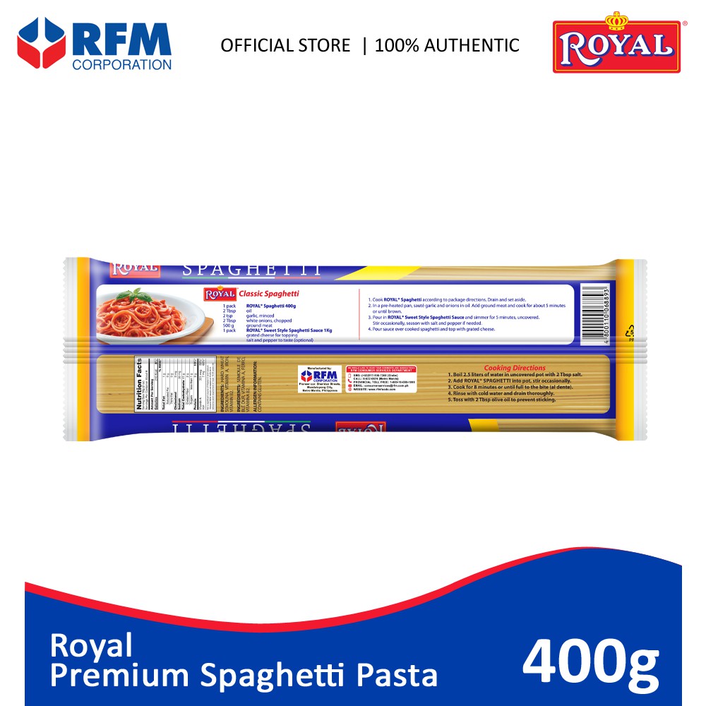 Royal Premium Spaghetti - Family Size 400g - Set of 2s | Shopee Philippines