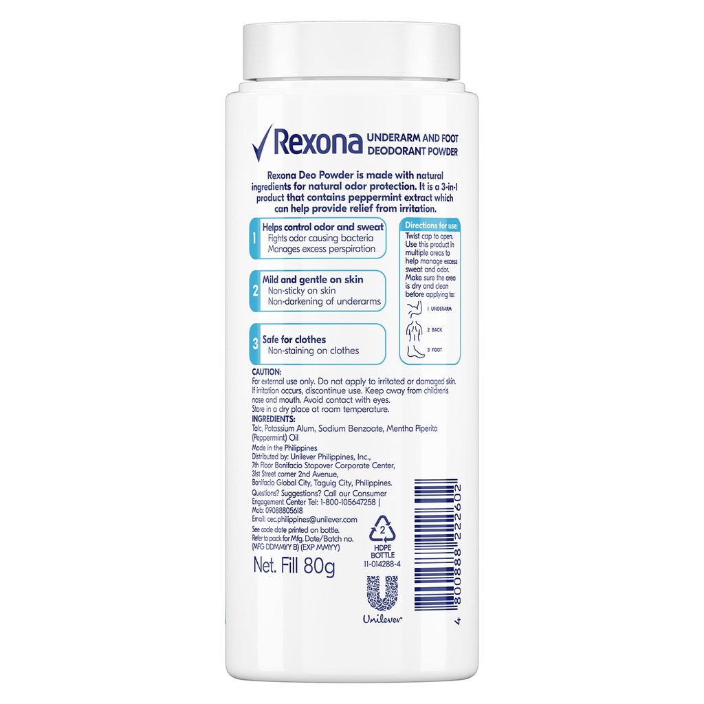 Rexona Deo Powder Peppermint Cool for Underarm and Foot 80g | Shopee ...