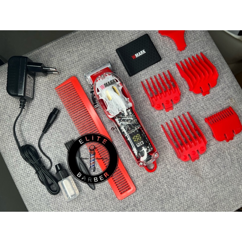 WMARK NG-409 red TRANSPARENT CORDLESS hair clipper ELITE BARBER AND ...