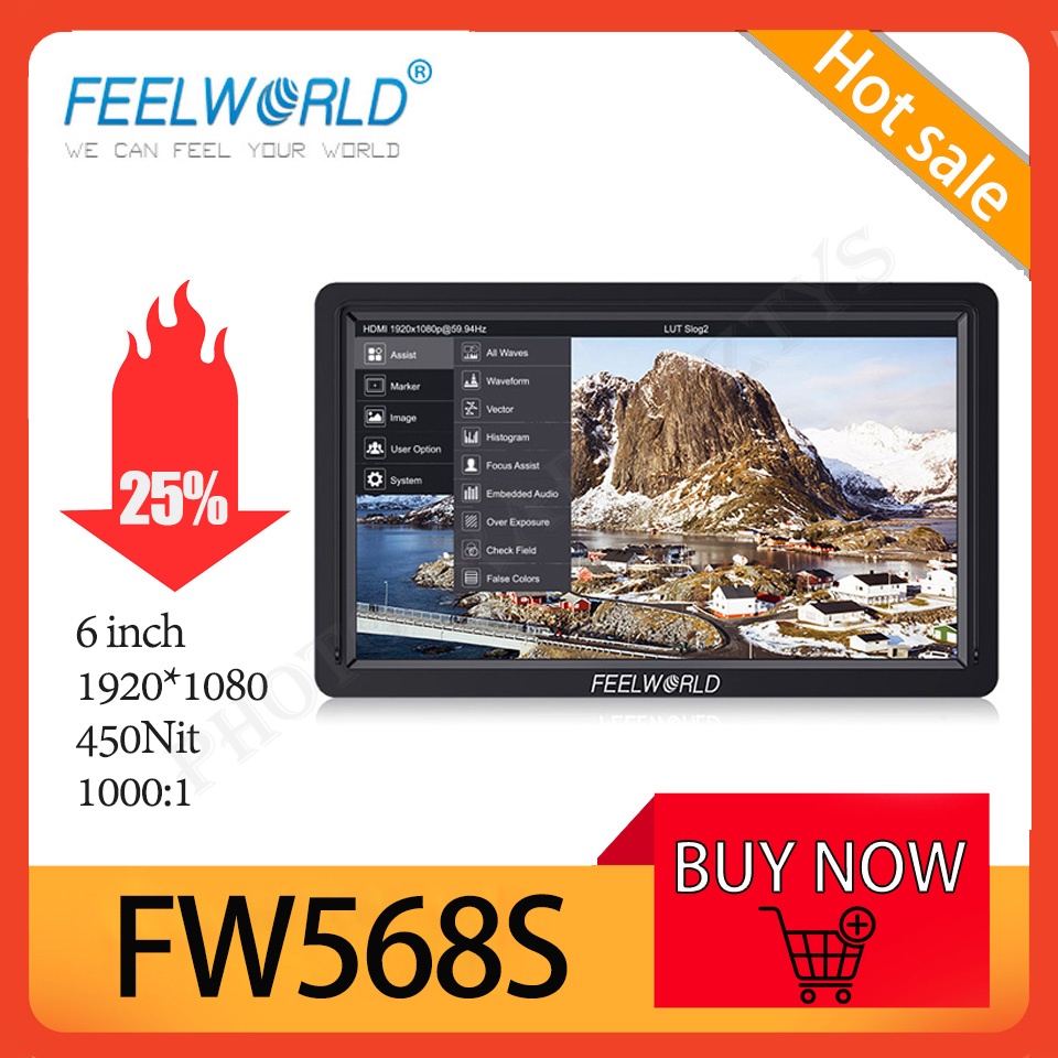 FEELWORLD FW568S 6 Inch On-camera Monitor with F970 External Power and ...