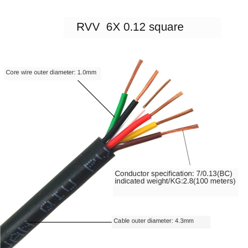 RVV Cable 6 Core Pure Copper Flame Retardant Power Cord Sheath Wire ...