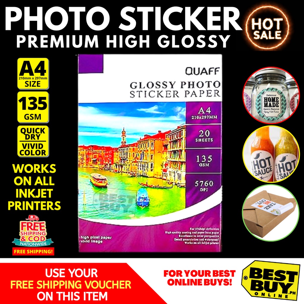 Quaff Glossy Photo Sticker Paper 135 gsm A4 Size | Shopee Philippines