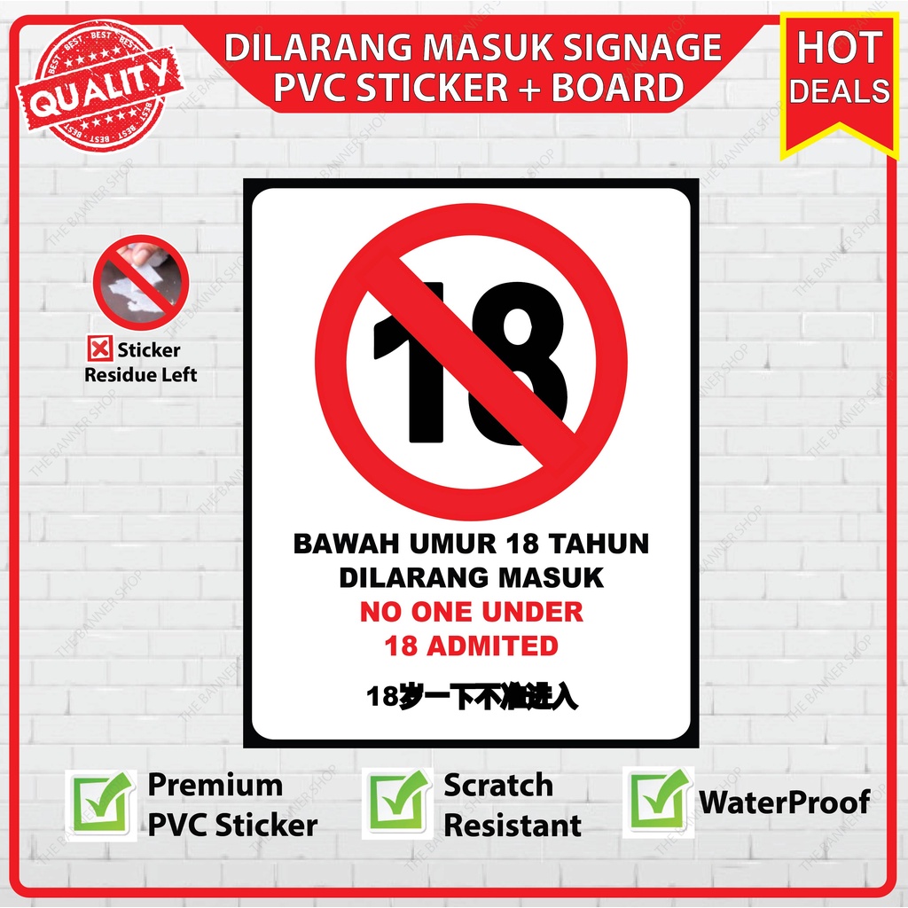 Dilarang Masuk Umur 18 kebawah, No Entry below age 18 Signage (Sticker ...