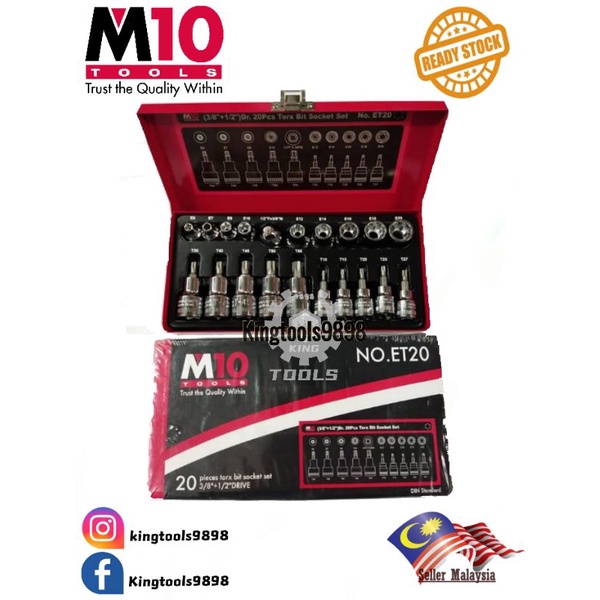 M10 Tools (3/8" + 1/2")Dr. 20pcs Torx Bit Socket Set ET20 | Shopee ...