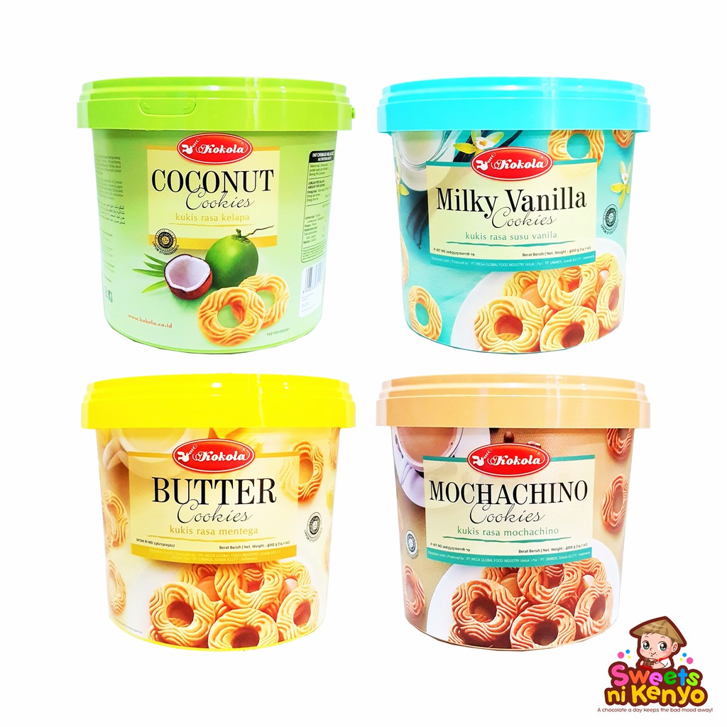 Kokola Butter Cookies / Milky Vanilla / Mochachino Cookies Bucket 400g ...