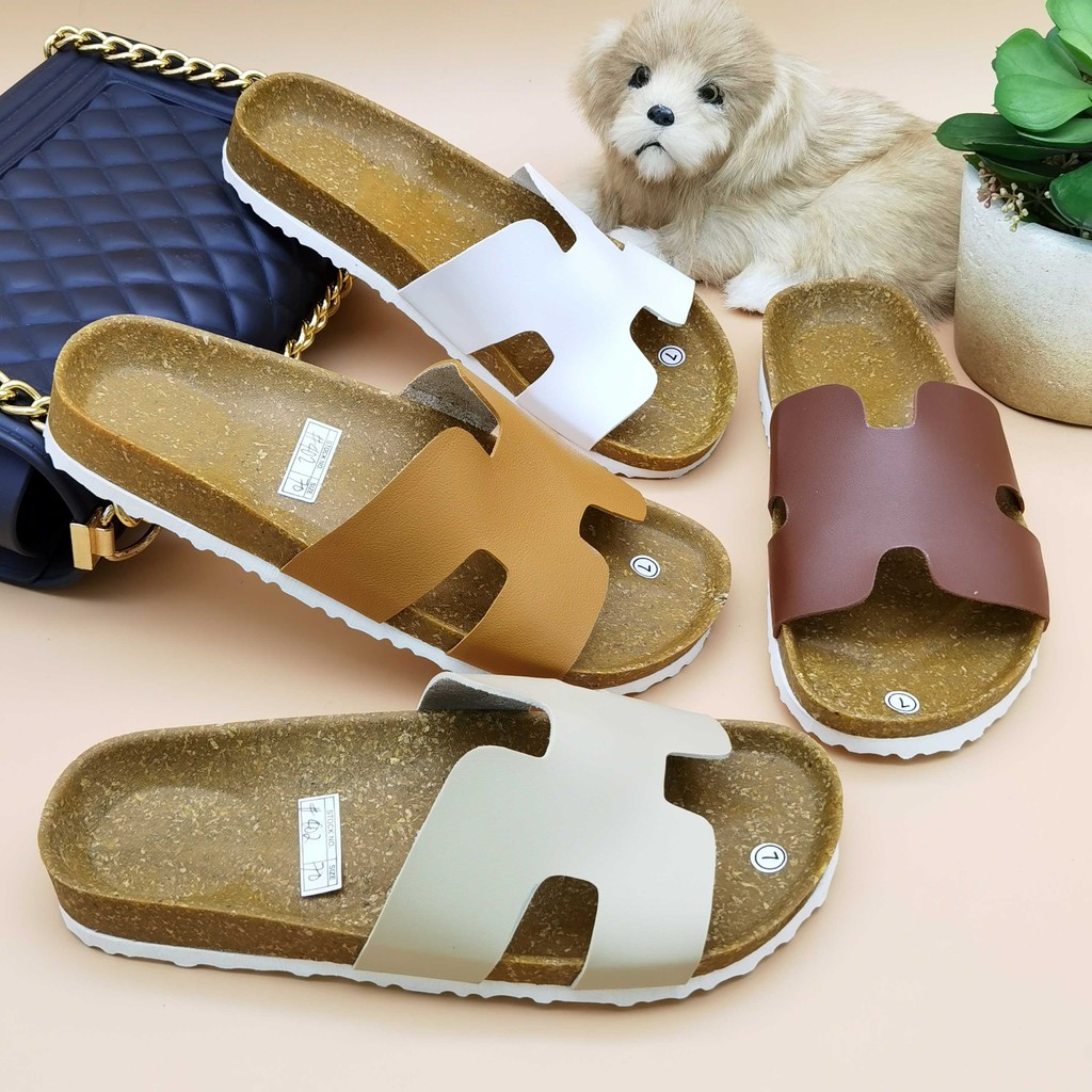 R&A402 Flat Round Toe with H-Shaped Leather Toe Strap in Faux Cork ...