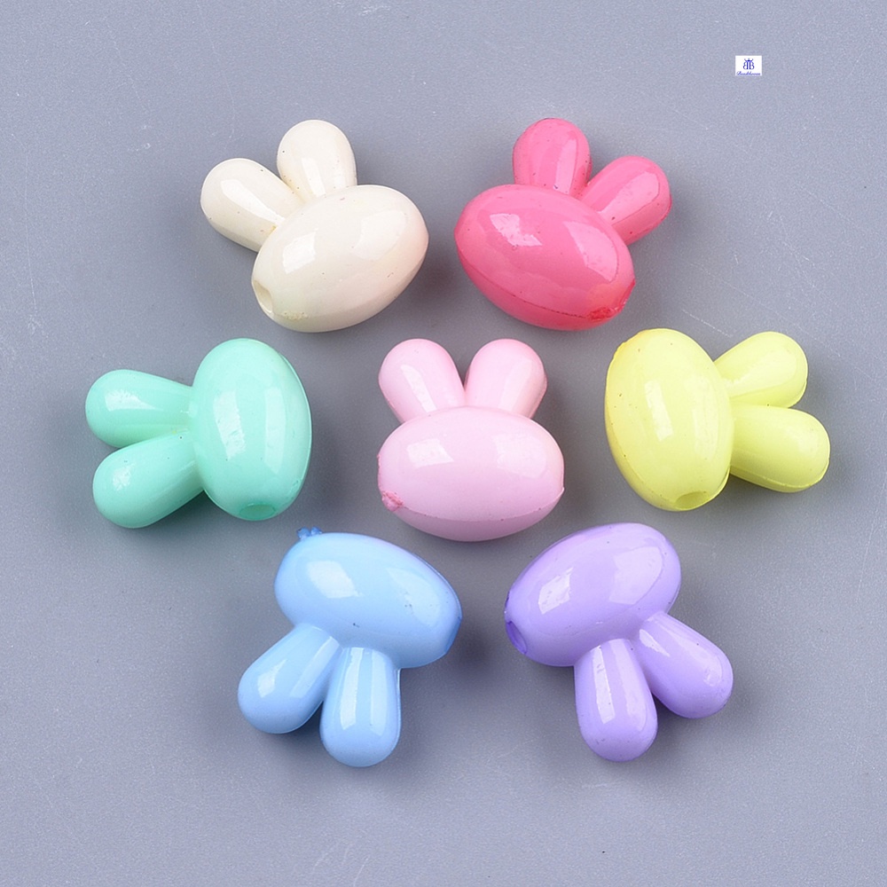 50~200pc Opaque Solid Color Bunny Acrylic Beads Rabbit Head Mixed Color ...