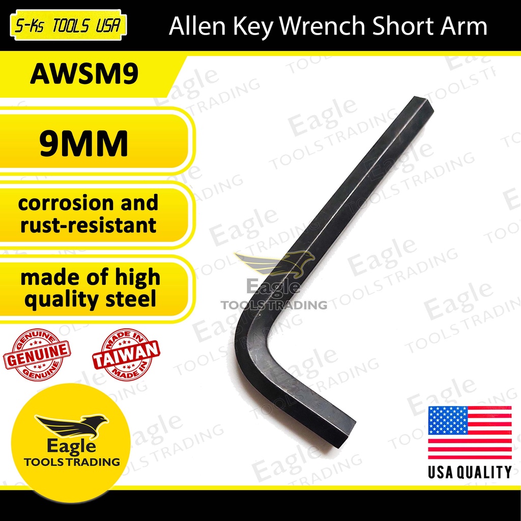 S-Ks Tools USA Allen Key Wrench 9mm Short Arm Hex Key AWSM9 6.14 ...