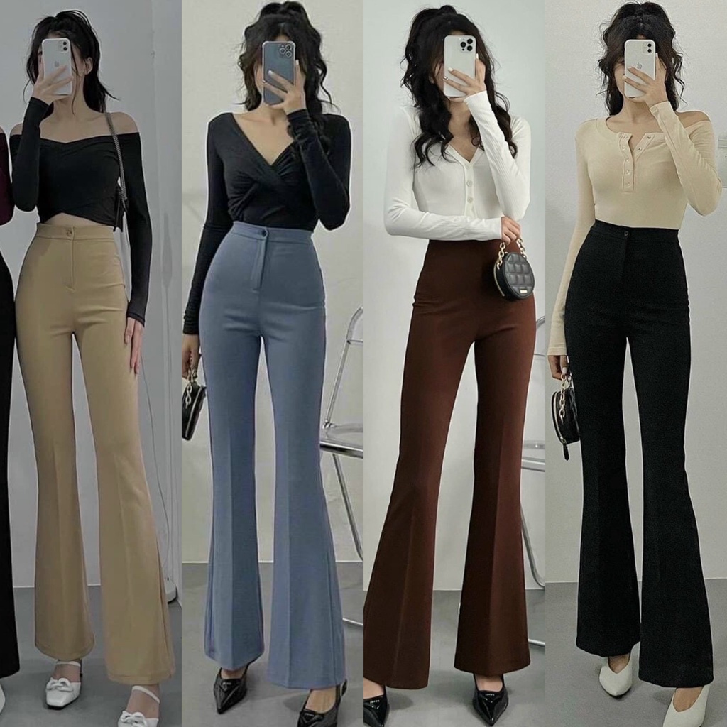 Milofa fashion multi-colored long high-waisted 1-button flared trousers ...