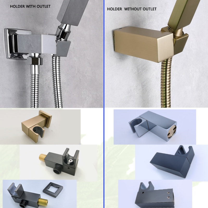 Square Gold Hand Shower Bracket Holder Matt Black Chrome Metal Grey ...