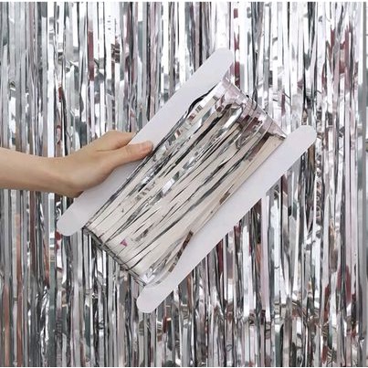 Silver 1m x 2m (METALLIC CURTAIN) Foil Metallic Curtain Backdrop ...
