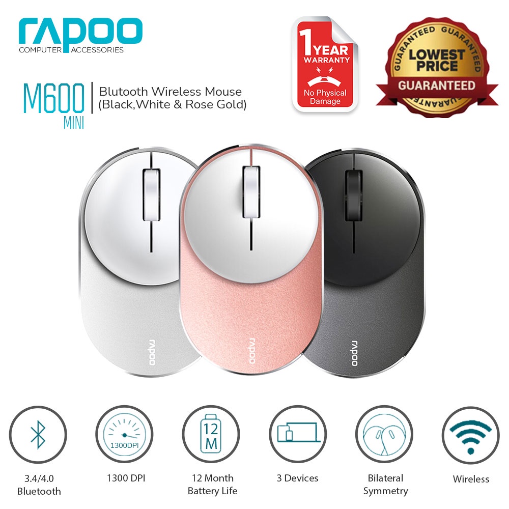 Rapoo M600 Mini Silent 2.4G Wireless Bluetooth 3.0 Bluetooth 4.0 10m Working Range DPI 1300 ...