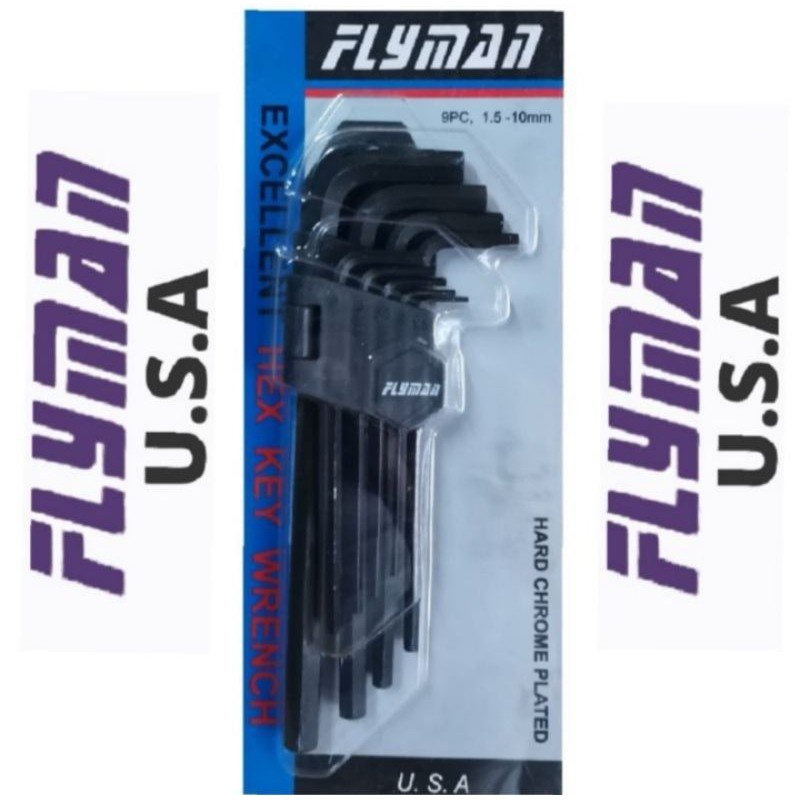 FLYMAN USA Hex Key Allen Wrench Set 9pcs Long Short Arm 1.5mm - 10mm ...