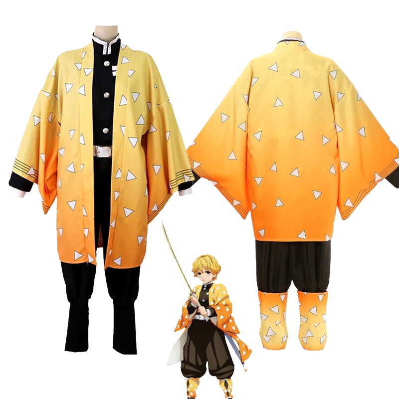 Demon Slayer Agatsuma Zenitsu Cosplay Costume Anime Kimetsu No Yaiba ...