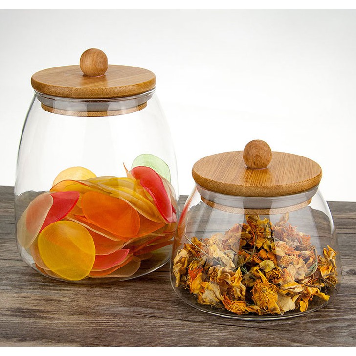 Borosilicate Glass Jar with Bamboo Lid – Food Storage Jars 650ml ...