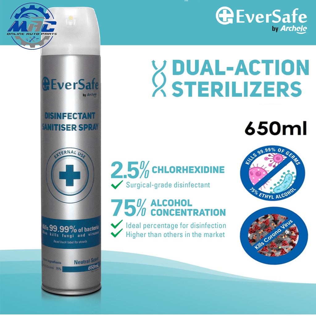 EVERSAFE by ARCHELE Disinfectant Sanitizer Spray, 75% Ethyl Alcohol ...