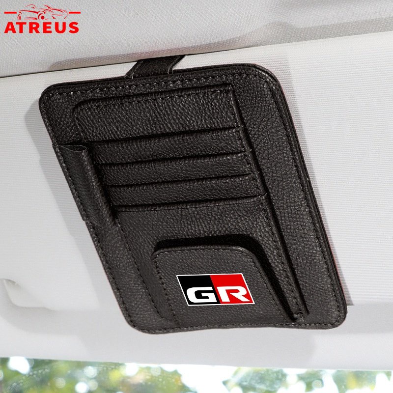 Toyota TRD Car Sun Visor Card Storage Organizer Leather Sunglasses Clip ...