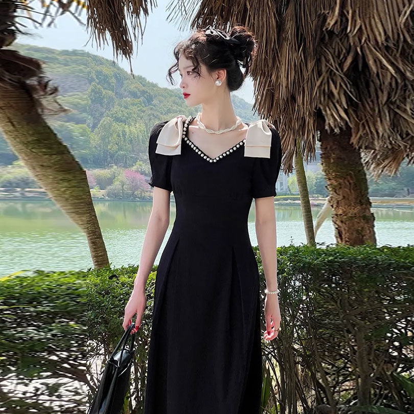 French Elegant off Shoulder Slim Fit Sheath Dress Seaside Vacation ...