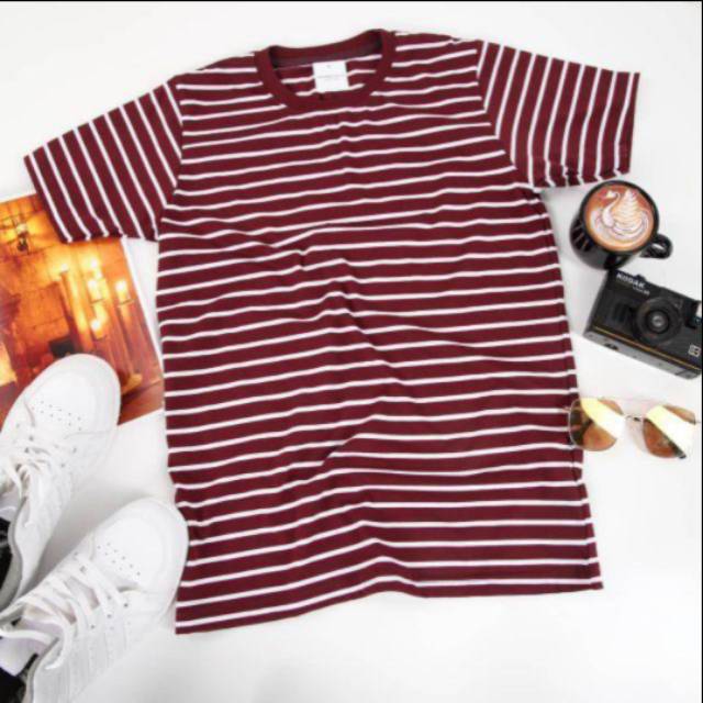 KATUN Small maroon and white striped t-shirt, short sleeves, cvc cotton ...