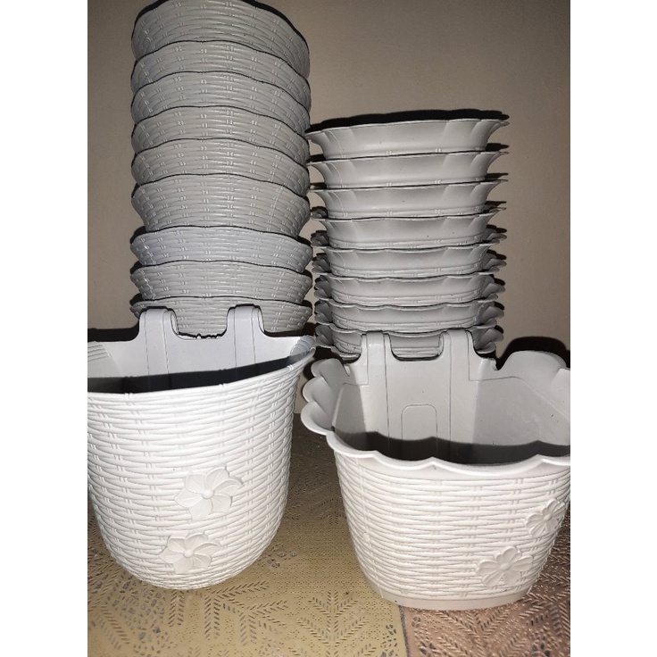 set of 10pcs. elegant white two clip wall pot with rattan and flower ...