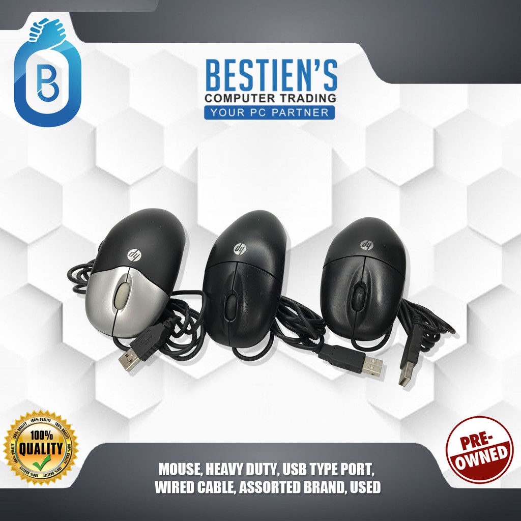 MOUSE, HEAVY DUTY, USB TYPE PORT, WIRED CABLE, ASSORTED BRAND, USED ...