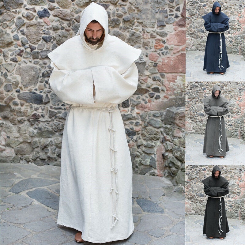 Men Medieval Renaissance Priest Monk Robe Hooded Halloween Cosplay ...