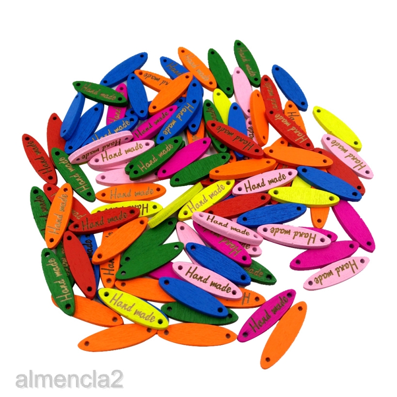 100 2 Holes Tag \"Hand made\" Decorative Wood Buttons Sewing ...