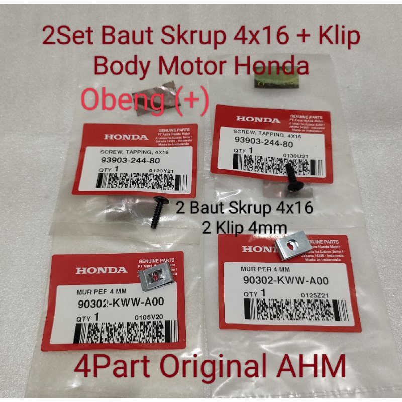 2 Sets of 4x16 Screw Bolts + Ori AHM Honda Motorcycle Body Clips ...