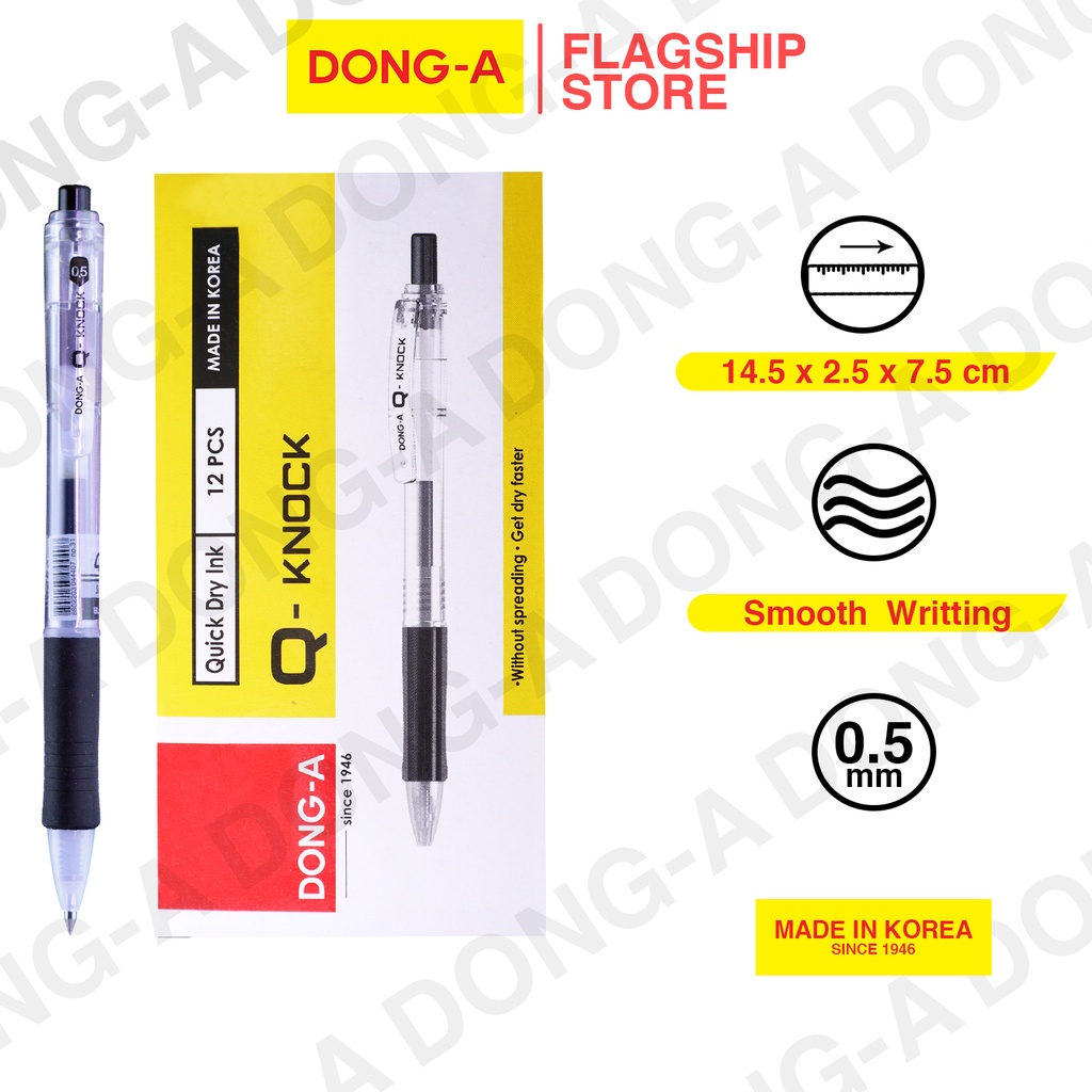 Dong-A Q-Knock Pen Black Ink 0.5mm, 12pcs /box BLACK 11215931BX ...