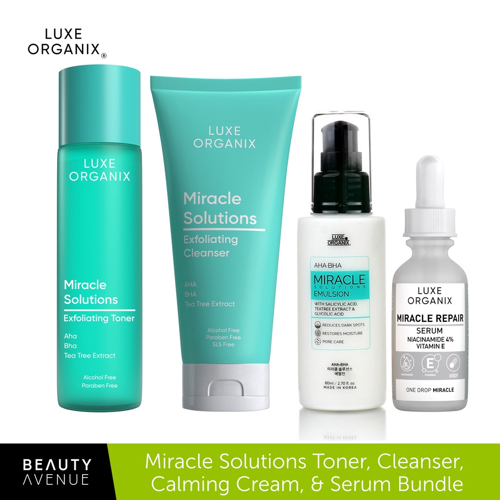 Luxe Organix Miracle Solutions Gel Cleanser 120mL, Emulsion 80mL, Toner ...