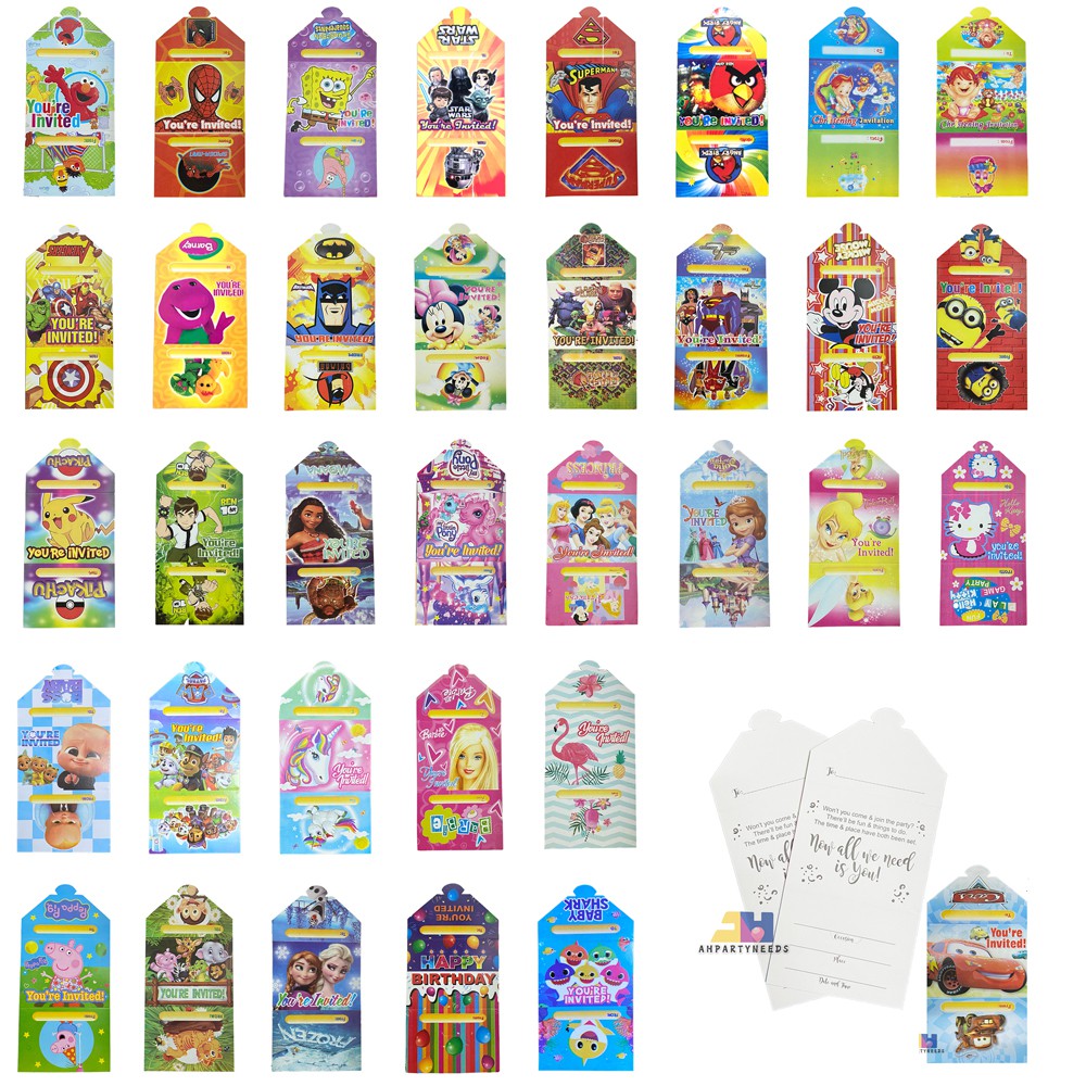 10Pcs/Pack Character Cartoon Boy Girl Invitation Card Birthday Children ...