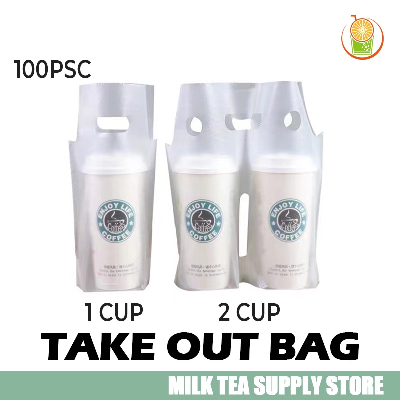 100pcs Take Out Plastic Bag For Milk Tea With Handle Drink Juice Coffee ...