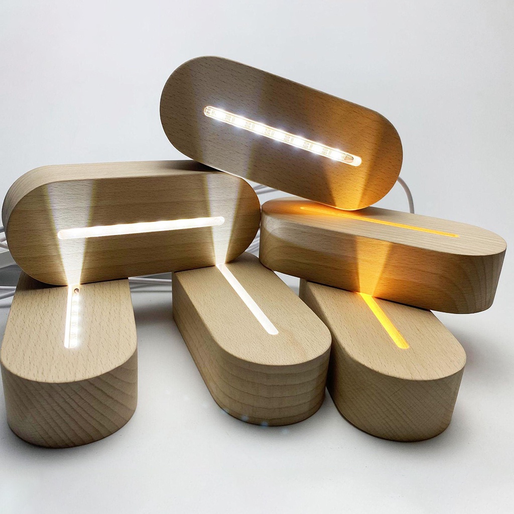 Long Oval Shape Wooden with USB Switch Modern Night Light Acrylic Led ...