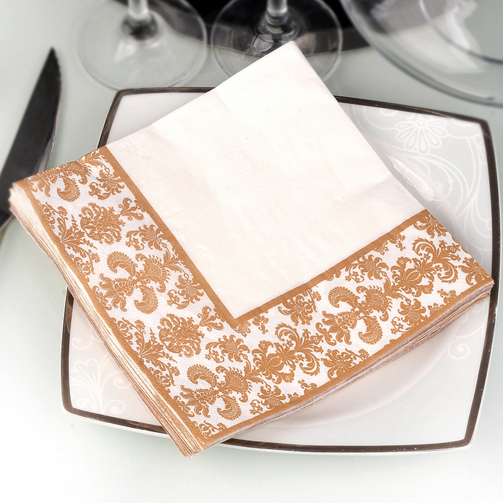 [READY STOCK] 100 Pcs Gold Decor Dinner Napkins Paper Tissue Restaurant Disposable Cocktail ...