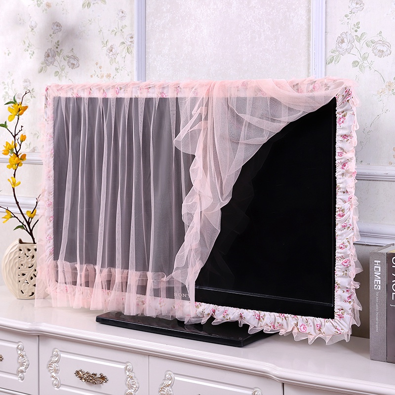 Lace Fabric Door Curtain TV Circle Can Be Flipped Dust Cover Monitor ...