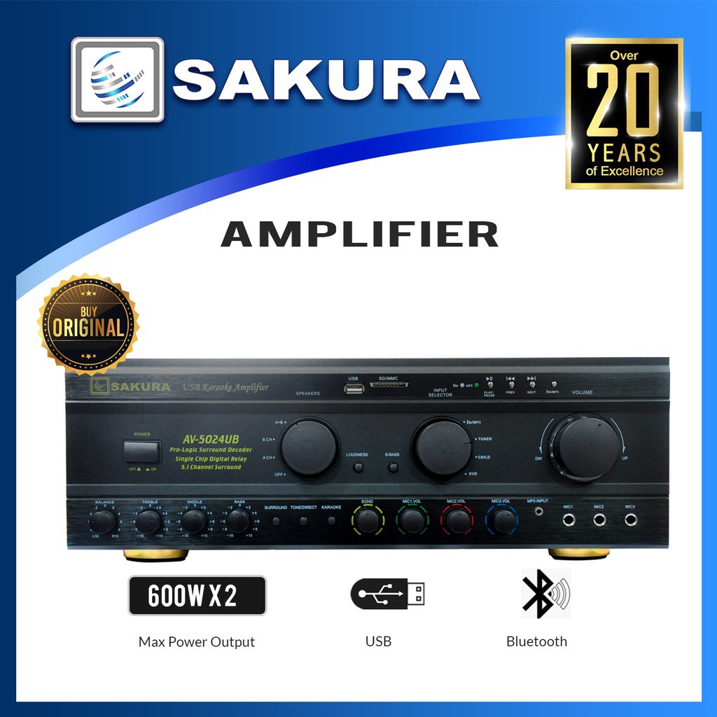 Sakura AV-5024UB 600W X 2 Karaoke USB/SD Bluetooth Amplifier | Shopee Philippines