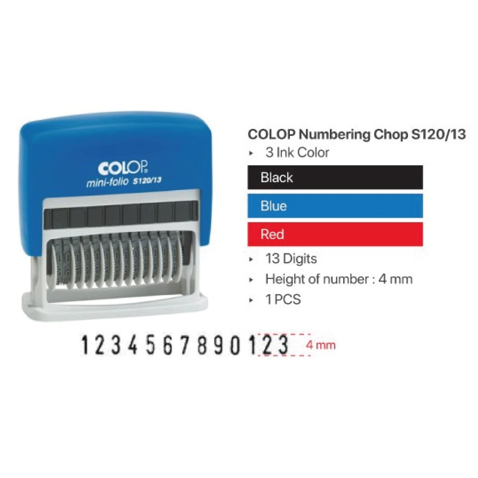 COLOP S120/13 Number Stamp 4MM / S126 6 Digits 13 Digits Numbering Stamp / replace Inkpad E/10 ...