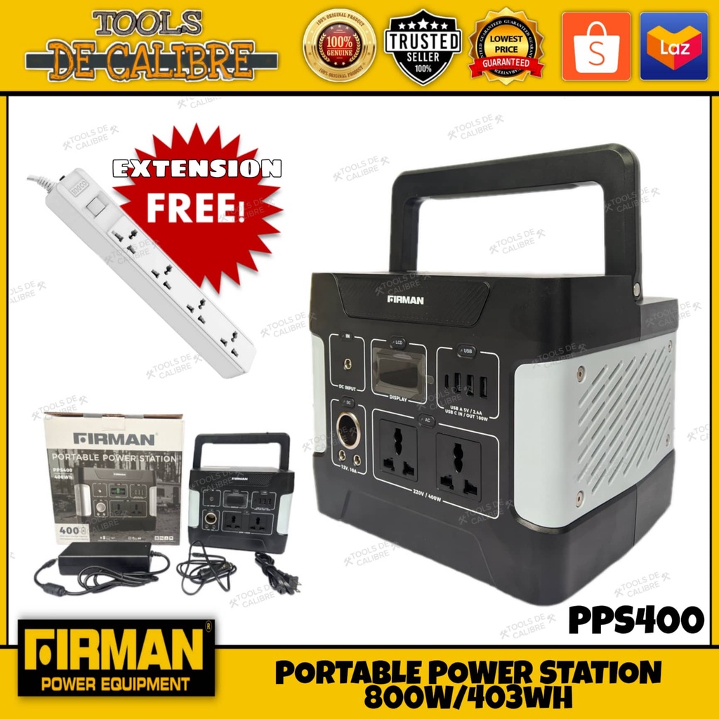 FIRMAN 800W/403Wh Portable Power Station PPS400 w/ FREE Extension ...