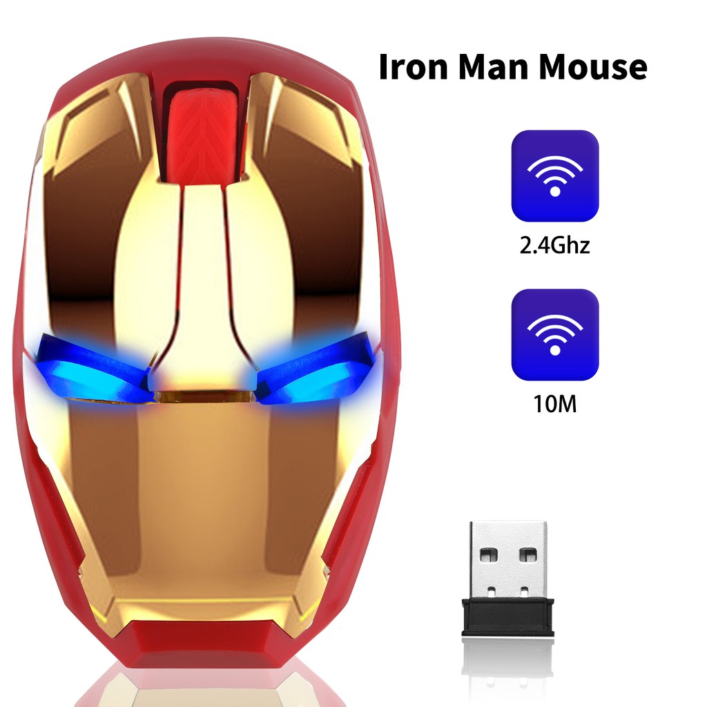 Iron Man Wireless Mouse 2.4G Optical Silent Mouse 2400DPI With Eyes ...
