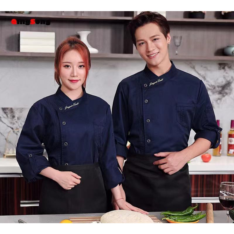 Unisex Chef Jacket Long Sleeve Men Women Cook Coat Restaurant Waiter ...
