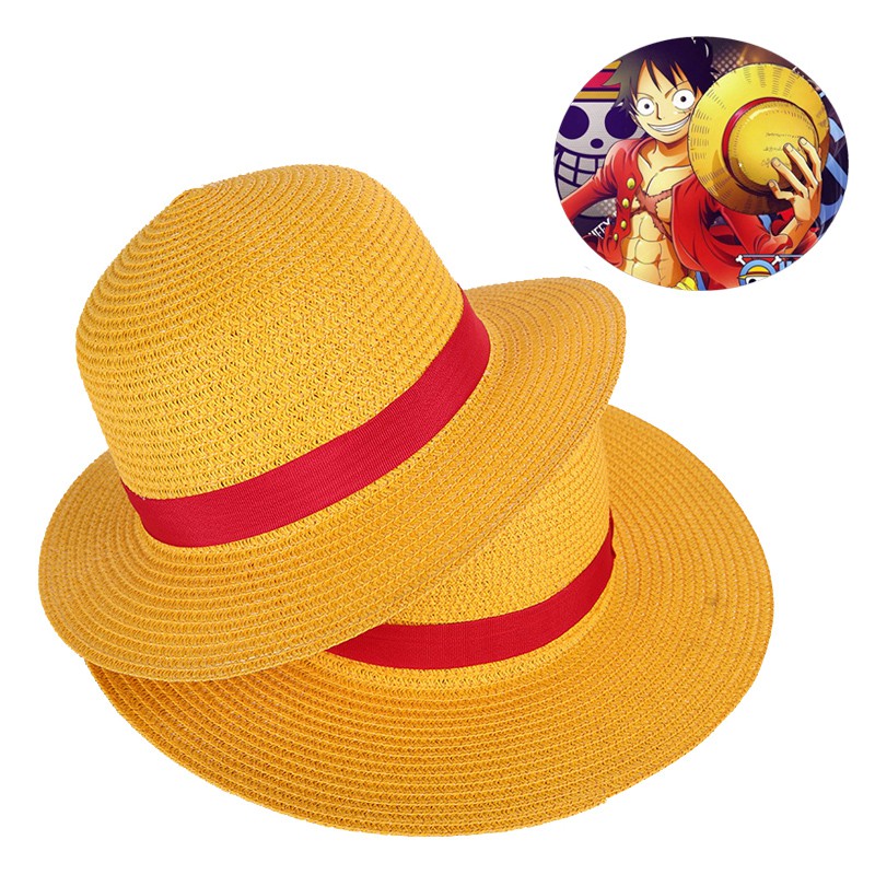 Boy Girl One Piece Anime Straw Hat Neck String Luffy Flat Hats Cosplay ...