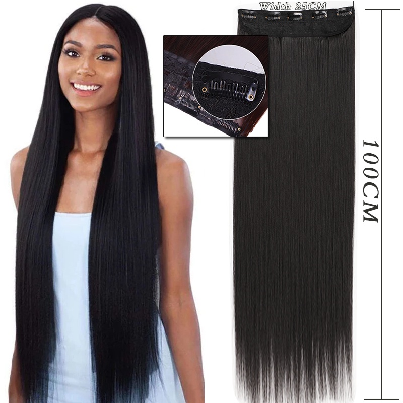 Super Long 100CM Straight Hair Extensions Synthetic HairPiece 5 Clips ...