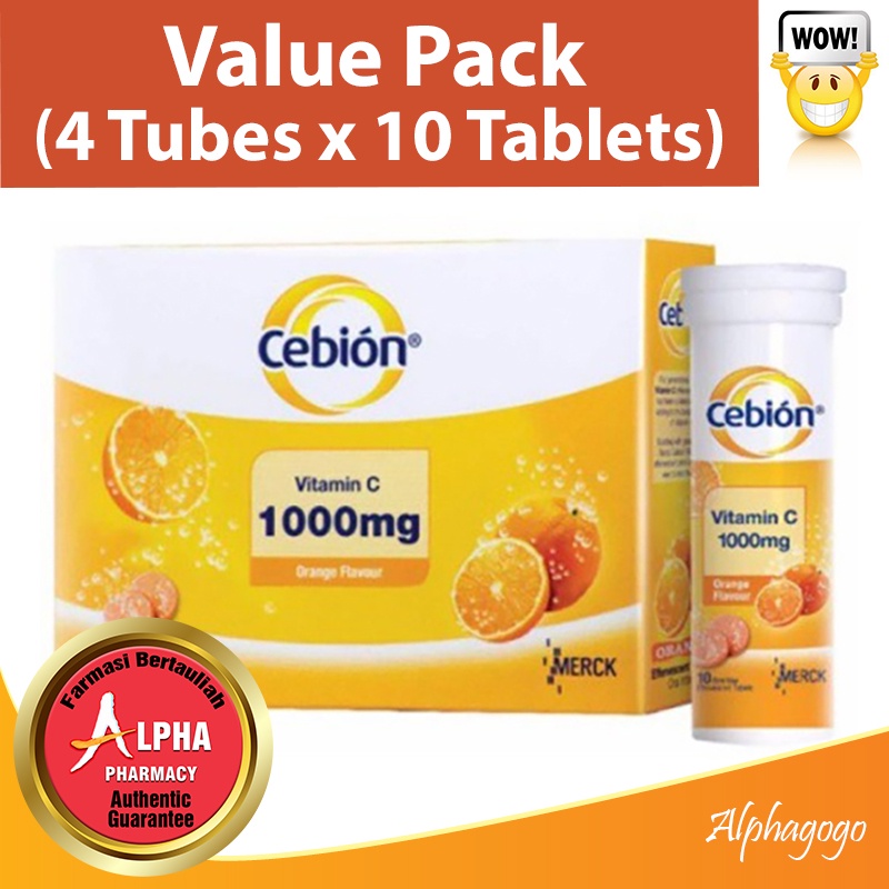 Cebion Vitamin C 1000mg Effervescent Tablet (4 Tubes X 10 Tablets / 1 ...